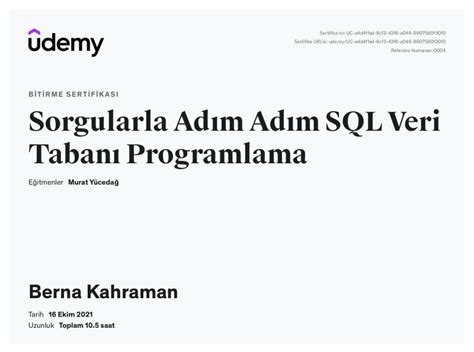 Berna Kahraman Linkedin‘de Mssql Sql Udemy Veritabanı