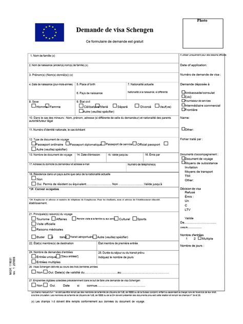 Formulaire De Demande De Visa Schengen Pdf Visa Document