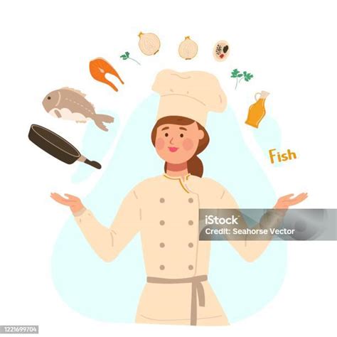 생선 조리법 요리 유니폼 사람 벡터 일러스트에 대한 재료 가정 생활에 대한 스톡 벡터 아트 및 기타 이미지 가정 생활 가정 주방 가정의 방 Istock