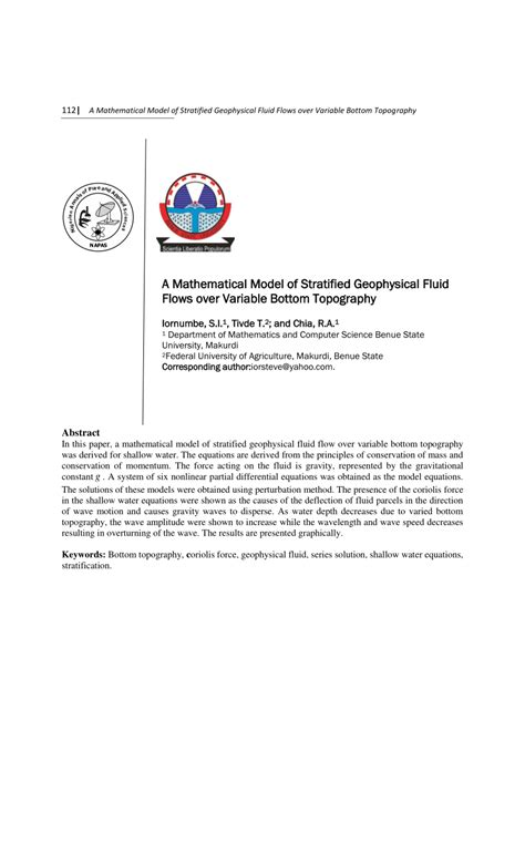 pdf a mathematical model of stratified geophysical fluid flows over