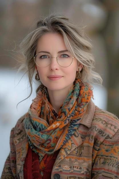 Portrait Of A Beautiful Girl In Glasses And A Scarf In The Park