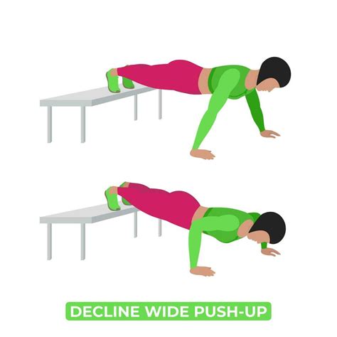 Vector Woman Doing Decline Wide Push Up Bodyweight Fitness Chest Workout Exercise An
