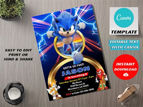 Invitación De Cumpleaños De Sonic The Hedgehog Plantilla De Invitación