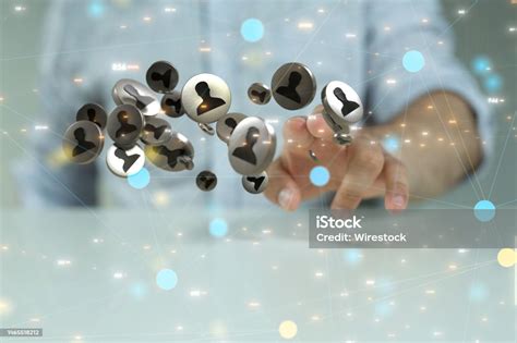 흐릿한 배경에 팀 연결 및 소셜 네트워크 기호의 3d 렌더링 3차원 형태에 대한 스톡 사진 및 기타 이미지 3차원 형태 가상현실 개념 Istock