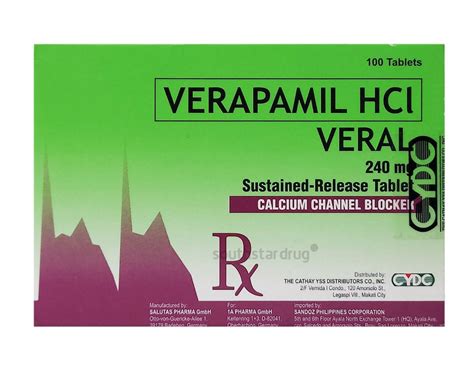 Veral Verapamil Hydrochloride 240mg Sustained Release Tablet 100s Price In The Philippines