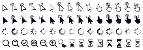 set of flat cursor icons in hand and arrow form mouse click cursor set