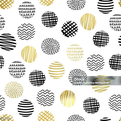 손으로 그린 벡터 낙서 원 원활한 패턴 추상적인 질감의 도형이 인쇄됩니다 그런 지 예술적 검은 색과 금박 요소가 흰색 배경에 있습니다 잉크 낙서 스팟 창의적인 디자인 요소