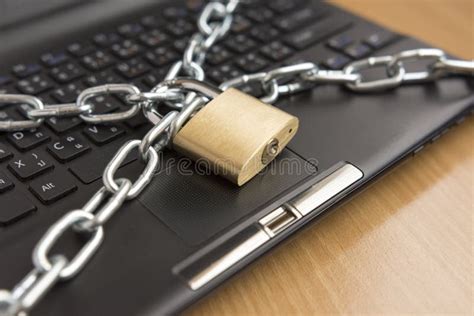 Padlock With Chain Lock On Computer Computer Security Concep Stock Image Image Of Steel