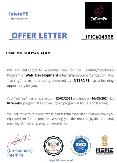 Md Sufiyan Alam On Linkedin Intenship Internpe