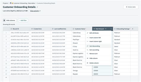 Data Tables View And Sort Table Data Workato Docs