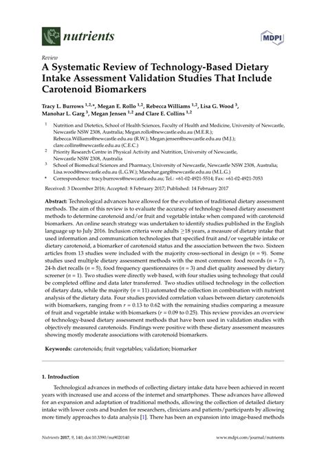 Pdf A Systematic Review Of Technology Based Dietary Intake Assessment