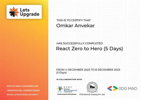 Reactcertification Letsupgrade Reactjs Webdevelopment Omkar Anvekar