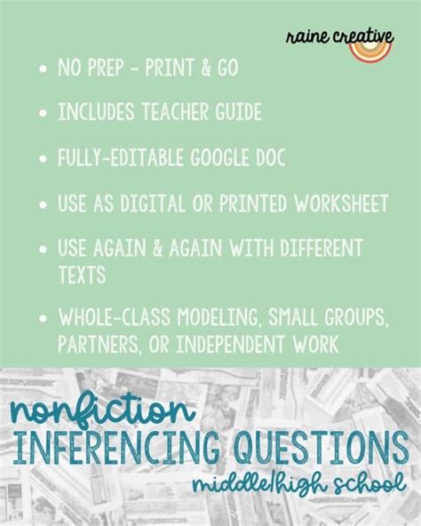 Inference Based Questions For Any Nonfiction Text By Raine Creative