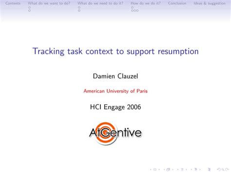 Tracking Task Context To Support Resumption Ppt