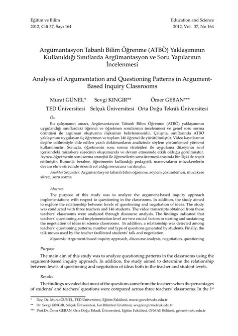 (PDF) Analysis of Argumentation and Questioning Patterns in Argument-Based Inquiry Classrooms