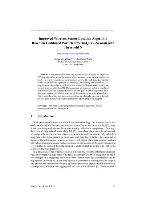 Pdf Improved Wireless Sensor Location Algorithm Based On Combined
