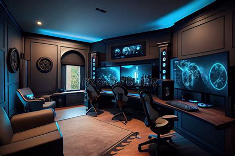 High Tech Gaming Room With Custom Built Computers Surround Sound And