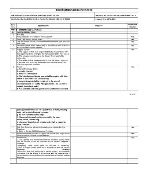 Spec Compliance Sheet Specification Technical Standard Corrosion