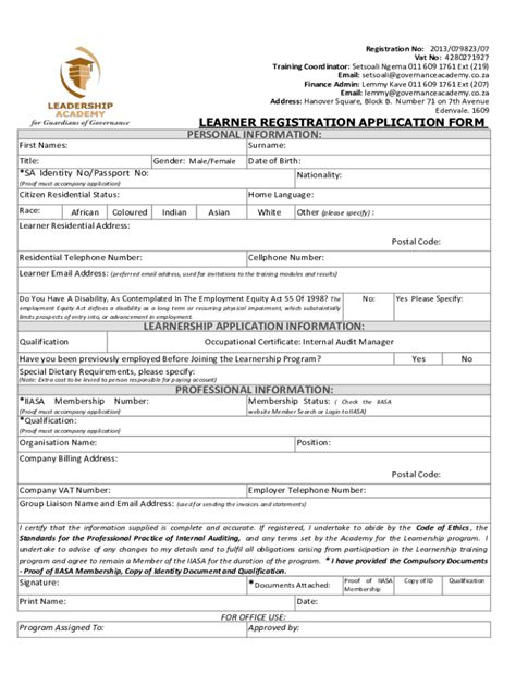 Fillable Online Learner Registration Application Form Fax Email Print Pdffiller
