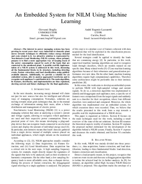 Pdf An Embedded System For Nilm Using Machine Learning