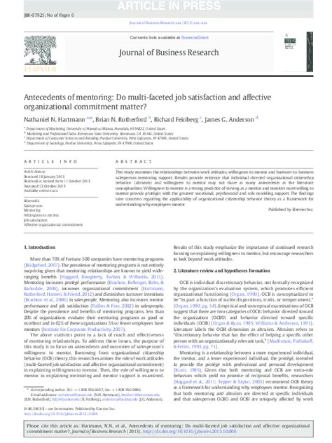 Pdf Antecedents Of Mentoring Do Multi Faceted Job Satisfaction And Affective Organizational