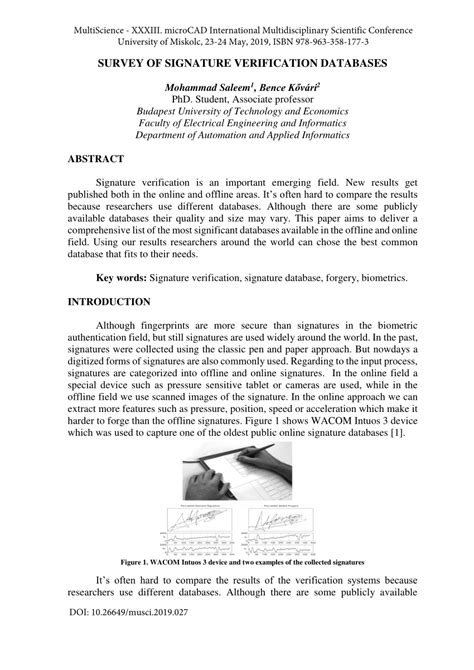 Pdf Survey Of Signature Verification Databases