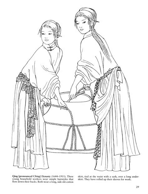 Qing Dynasty Common Dress Ancient China Outline Late 1800s Qing