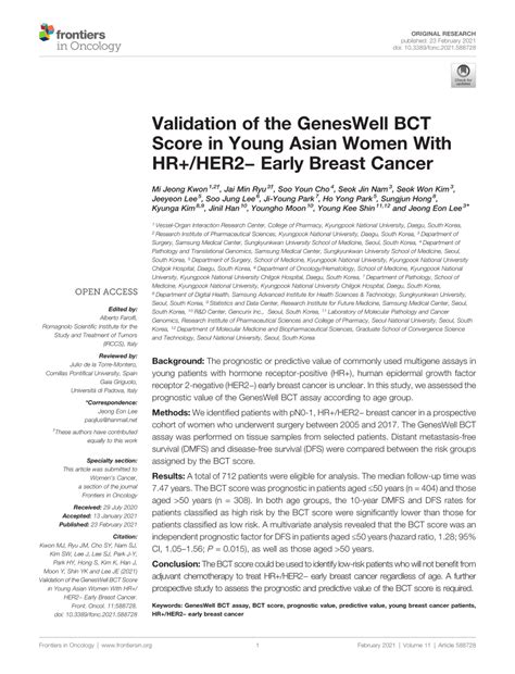 Pdf Validation Of The Geneswell Bct Score In Young Asian Women With