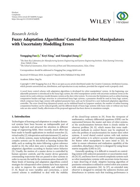 pdf fuzzy adaptation algorithms control for robot manipulators with