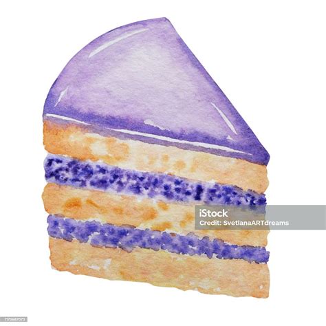 흰색 배경에 층케이크의 수채화 조각 손으로 그린 케이크 슬라이스 고립 된 그림입니다 크림과 비스킷달콤한 디저트 수채화에 대한