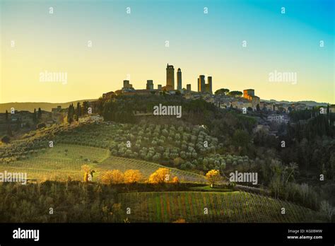 San Gimignano Medieval Town Towers Skyline And Countryside Landscape