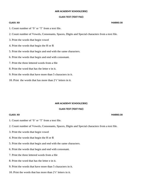 Text File Class Test Pdf