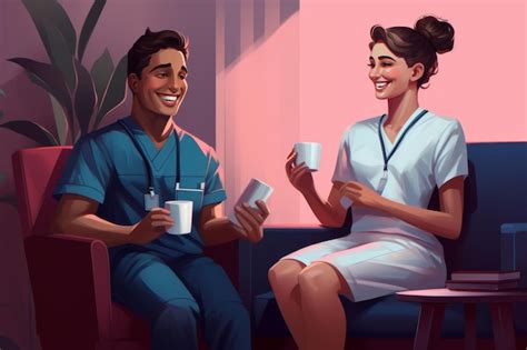 Premium Photo Coffee Break Bliss Female Nurse S Happy Moments With Colleague