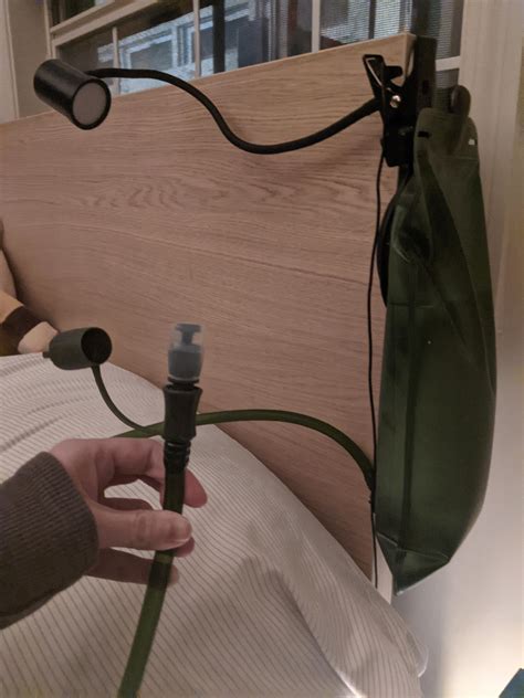 I Hung A Water Bladder Next To My Bed So I Can Drink Laying Down Hope This Tip Helps One Of You