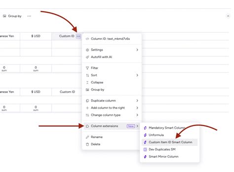 how to use smart columns to automatically create custom item id on