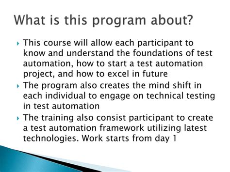 Selenium Test Automation Framework Design And Development Ppt