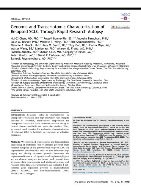 Pdf Genomic And Transcriptomic Characterization Of Relapsed Small