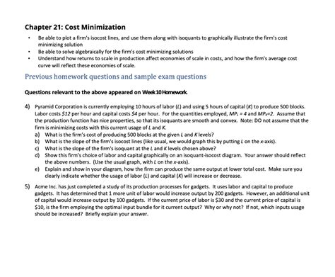 Solved Chapter Cost Minimization Be Able To Plot A Chegg Com