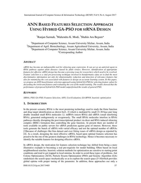 Ann Based Features Selection Approach Using Hybrid Ga Pso For Sirna