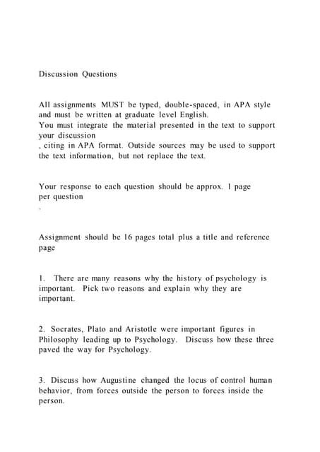 Discussion Questions All Assignments Must Be Typed Double Pdf