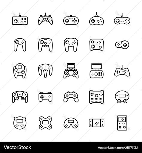Gamepads Icon Set In Thin Line Style Symbols Vector Image