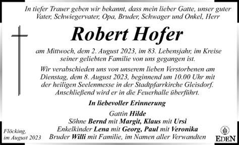 Traueranzeigen Von Robert Hofer Trauer Kleinezeitung At