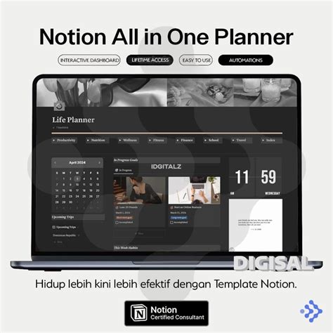 Jual Notion Template All In One Dark Mode Life Planner Dashboard Adhd Digital Planner Adult