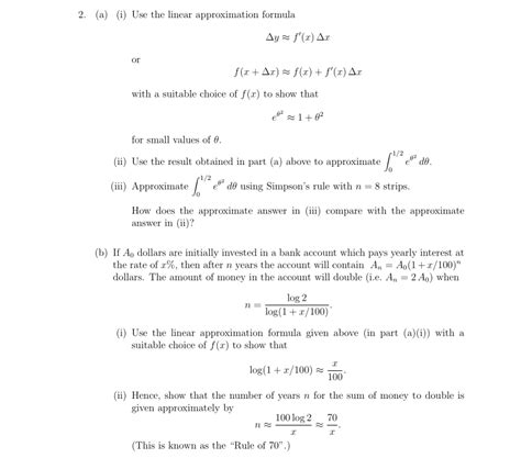 solved 2 a i use the linear approximation formula ay≈