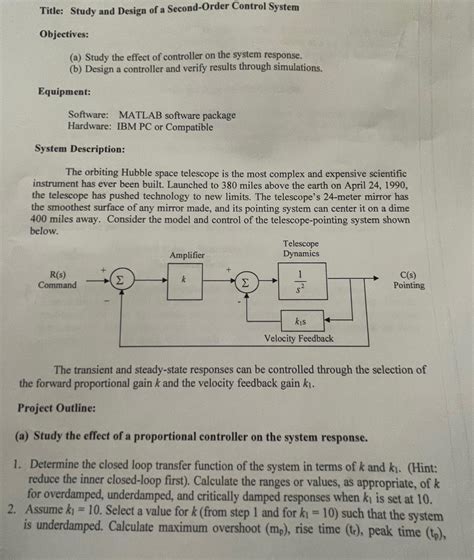 Solved Title Study And Design Of A Second Order Control