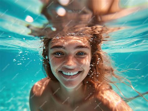 Premium Photo A Beautiful Girl Model Smiling Underwater Flowers Underwater Tropical Beach