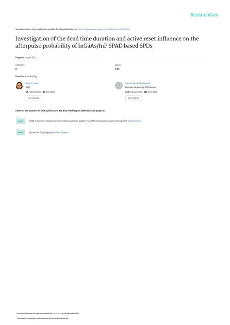 Solution Investigation Of The Dead Time Duration And Active Reset Influence On The Afterpulse