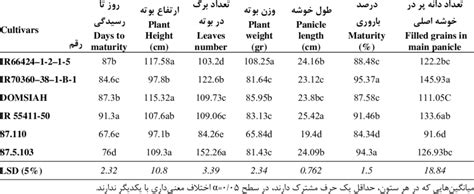 Means Comparison For Morphological Characteristics And Yield And Yield