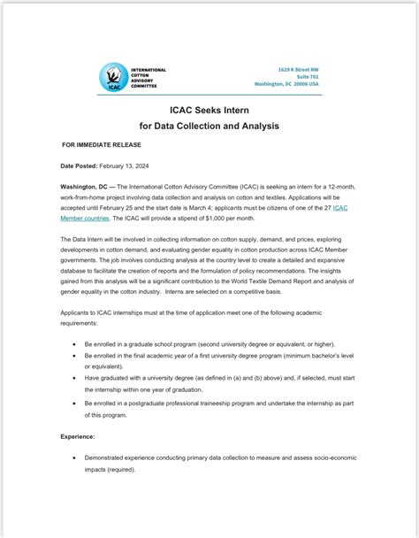 Icac Seeks Intern For Data Collection And Analysis Embassy Of