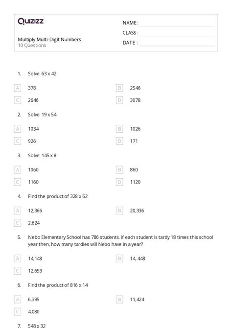 Printable Multi Digit Numbers Worksheets Quizizz